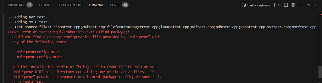 Running tests error - Support - Avogadro Discussion